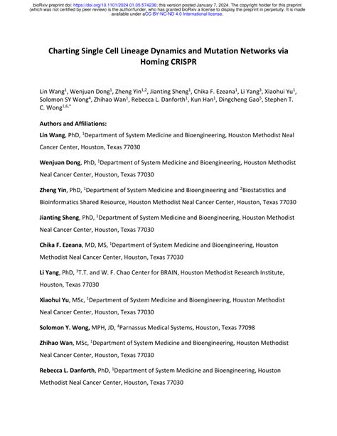 PDF Charting Single Cell Lineage Dynamics And Mutation Networks Via Homing CRISPR