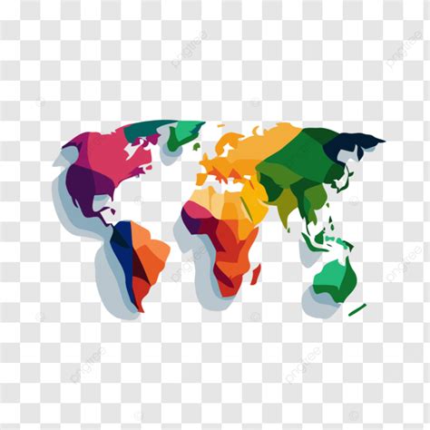 다채로운 다각형 세계 지도 그림 벡터 흰색 배경에 대륙의 단순한 다채로운 아이콘 그림자 없음 작은 프레임 중앙 Png 일러스트 및 벡터 에 대한 무료 다운로드