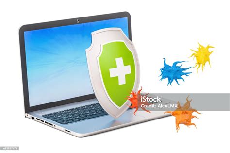 방패 보안 및 보호 개념 노트북입니다 흰색 배경에 고립 된 3 차원 렌더링 노트북에 대한 스톡 사진 및 기타 이미지 노트북 수리 3차원 형태 Istock