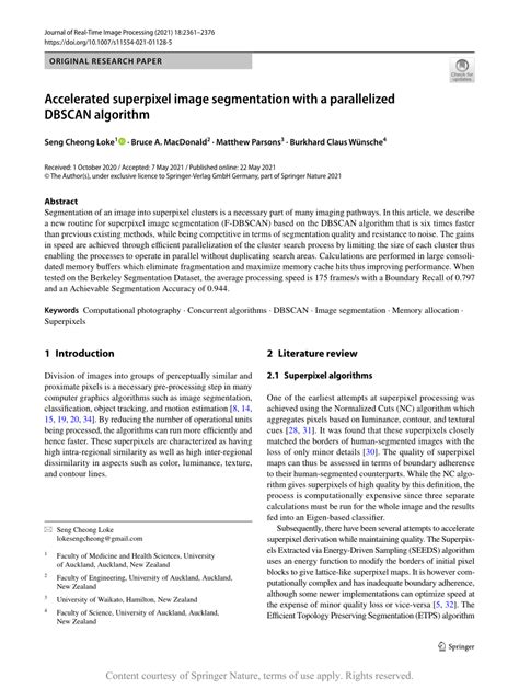 Accelerated Superpixel Image Segmentation With A Parallelized Dbscan Algorithm Request Pdf