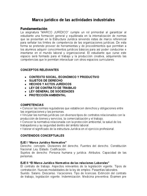 Marco Jurídico De Las Actividades Industriales Pdf Constitución