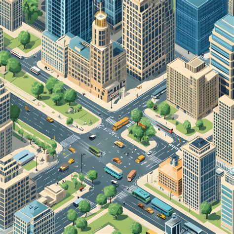 Isometric City Intersection Pixel Art View Of Urban Scene Stock Illustration Illustration Of