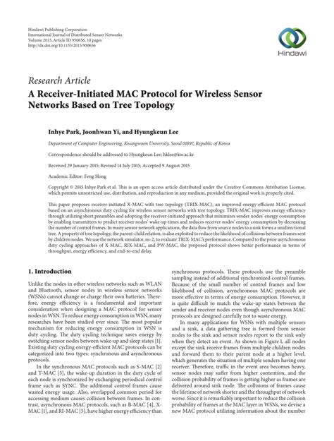 Pdf A Receiver Initiated Mac Protocol For Wireless Sensor Networks Based On Tree Topology