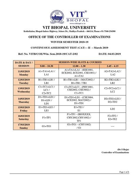 Winter 2018 19 Continuous Assessment Test Cat Ii Schedule Pdf Discrete Mathematics