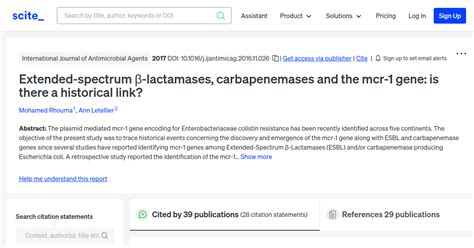 Citation Report Extended Spectrum β Lactamases Carbapenemases And The Mcr 1 Gene Is There A