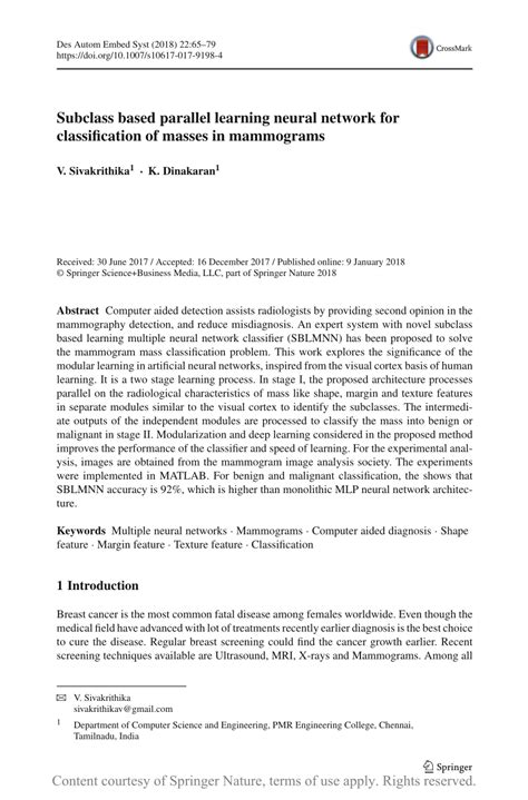 Subclass Based Parallel Learning Neural Network For Classification Of Masses In Mammograms