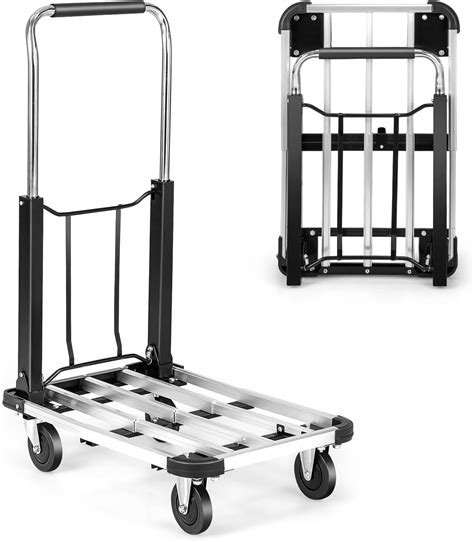 Costway 150kg Folding Platform Trolley 4 Wheels Aluminum Rolling Dolly