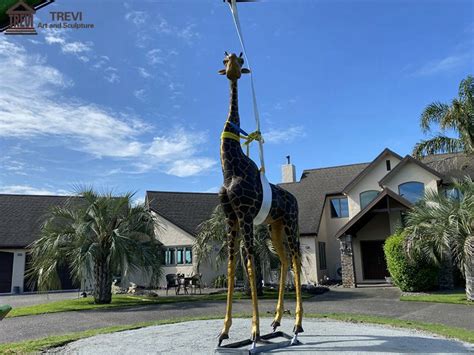 Set Of Bronze Giraffe Sculptures Animal Garden Decor