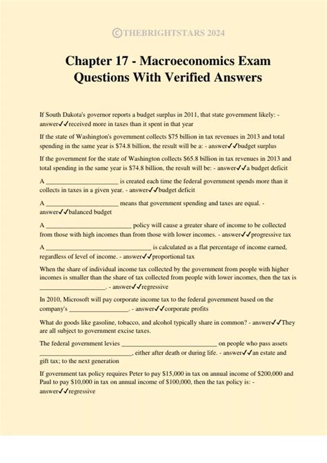 Chapter 17 Macroeconomics Exam Questions With Verified Answers Microeconomics Stuvia Us