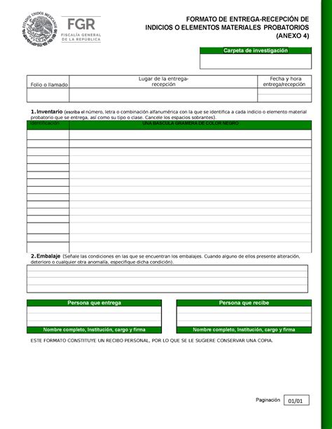 FGR III Formato de cadena de custodia 3 Carpeta de investigación