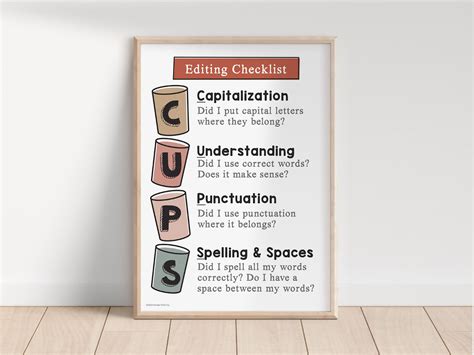 cups editing writing strategy checklist poster english etsy