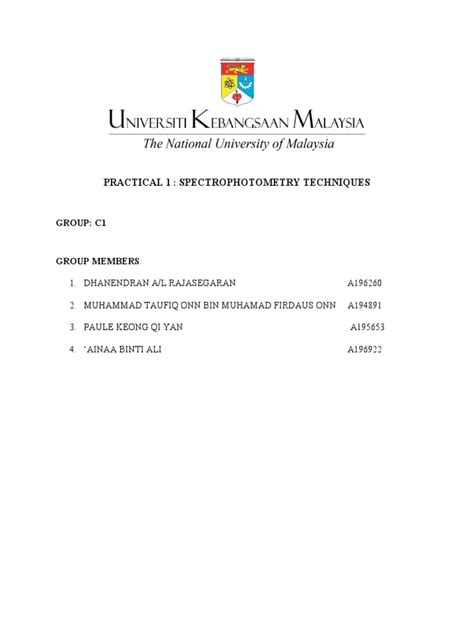 Practical 1 Spectrophotometry Techniques Pdf Spectrophotometry