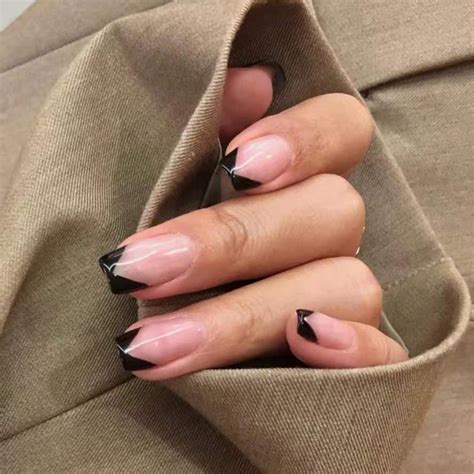 Babalal Short Square Fake Nails Glossy Black Acrylic French Press On