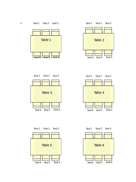 Rectangular Table Seating Chart Template
