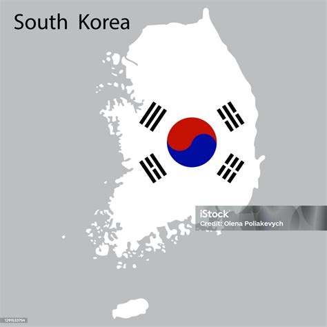 회색 배경에지도 흰색 한국 아이콘 한국의 전통 벡터 일러스트레이션 대한민국 국기 스톡 이미지 Eps 10 검은색에 대한 스톡