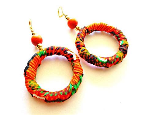 Colorful African Kente Print Fabric Hoop Earrings