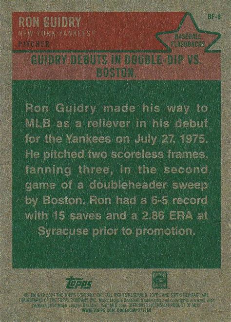 2024 Topps Heritage Baseball Flashbacks BF 8 Ron Guidry Trading