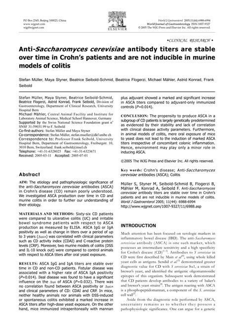 Pdf Anti Saccharomyces Cerevisiae Antibody Titers Are Stable Over