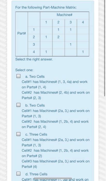solved for the following part machine matrix machine 2 3
