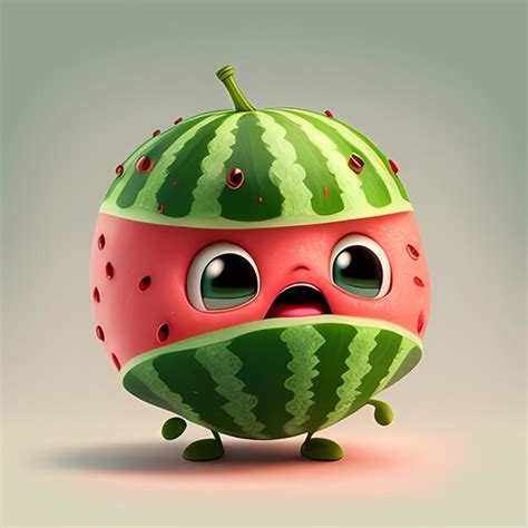 Premium Ai Image Playful Watermelon Pal Cute Cartoon Character For