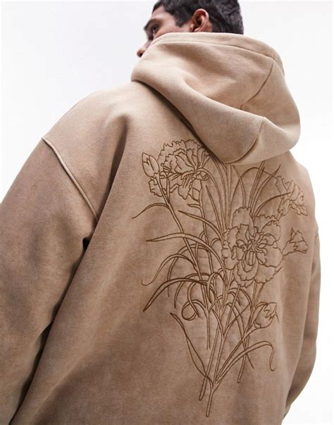 Topman Oversized Fit Hoodie With Front And Back Floral Embroidery In