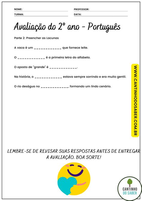 AvaliaÇÃo De PortuguÊs 2º Ano 3º Bimestre Ensino Fundamental