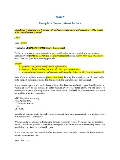 9 Template Termination Notice Pdf Common Law Virtue