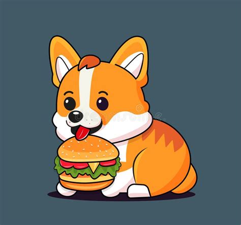 Cute Shiba Inu Eating Burger Cartoon Illustration Stock Vector