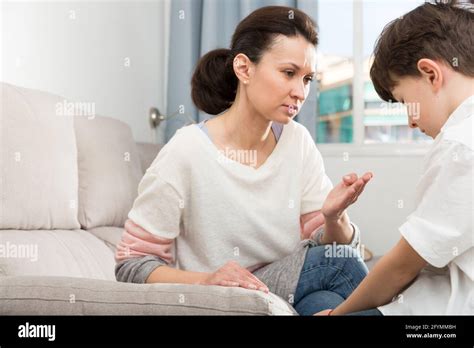 Mother Troubled About Behavior Of Her Tween Son And Reprimanding Him At