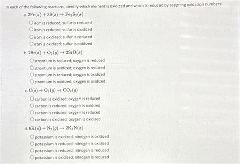 Each Of The Following Reactions Identify Which Chegg