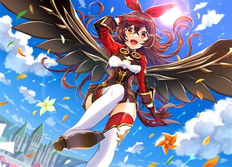 Amber Genshin Impact Ankoro Blush Breasts Brown Hair Building