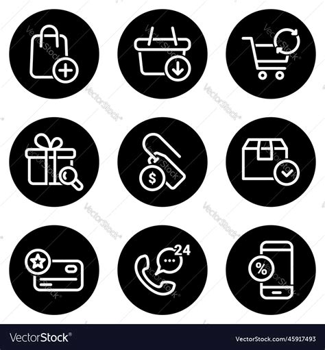 Set Of White Icons Isolated Against A Black Vector Image