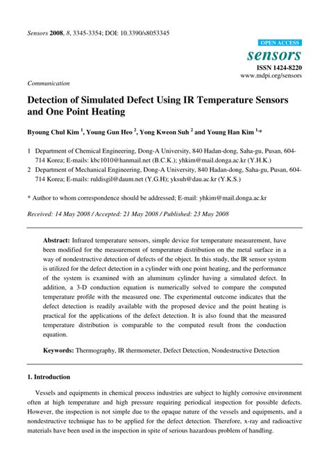 Pdf Detection Of Simulated Defect Using Ir Temperature Sensors And One Point Heating