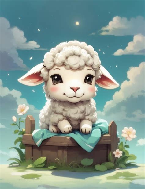 Premium Ai Image Cute Sleep Sheep Chibi Cartone Style Mint Tone Logo