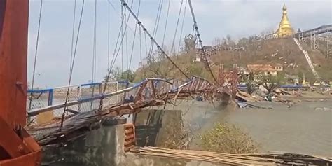 မုန်တိုင်းကြောင့် ပုဏ္ဏားကျွန်းနှင့် ဦးရာဇ်တော်စေတီ ဆက်သွယ်ထားသည့် ကြိုးတံတားပျက်စီး ရုပ်သံ