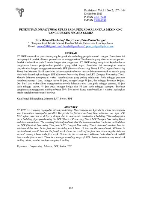 Pdf Penentuan Dispatching Rules Pada Penjadwalan Dua Mesin Cnc Yang Disusun Secara Series