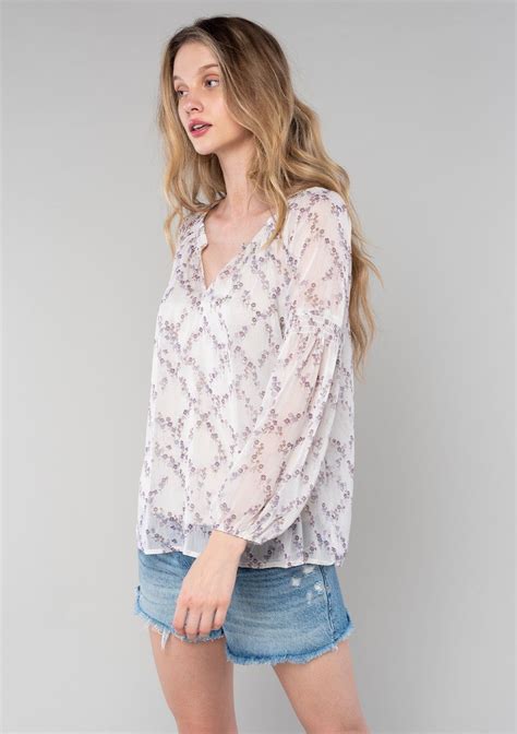 Womens Top Boho Ivory And Plum Purple Floral Blouse Lovestitch