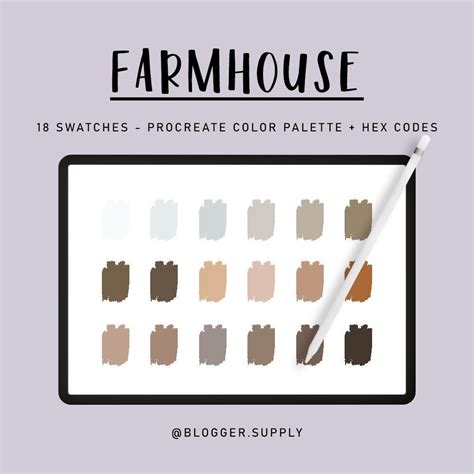 Farmhouse Procreate Color Palette Hex Color Codes Brown Tan Beige White Gray For Ipad