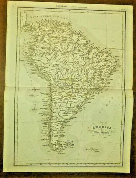 America Meridionale Carta Geografica Incisione Stampa Antica 1866