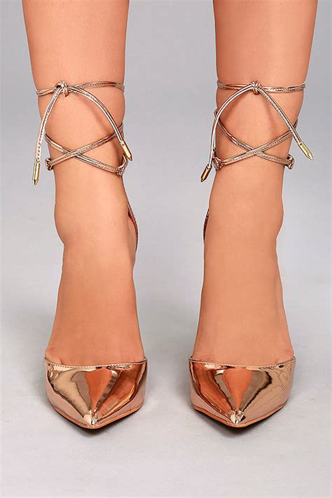 Sexy Rose Gold Heels Rose Gold Vegan Pumps Lace Up Heels 3200