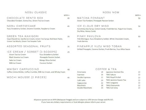 Nobu Menu Malaysia Harga Dikemaskini 2024