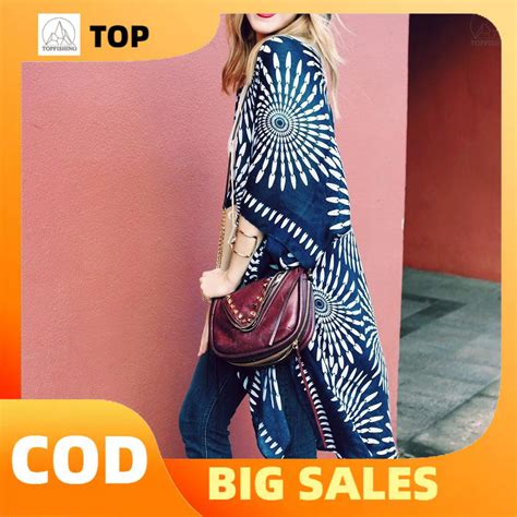 Tfh★ Women Summer Vintage Cardigan Geometry Print Kimono Beach Cover Up