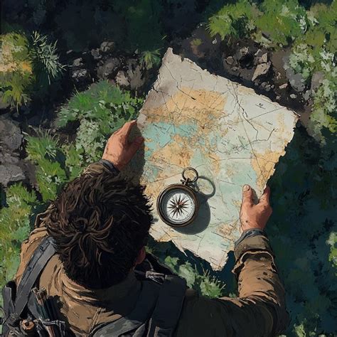 A Survivalist Using A Map And Compass To Navigate Through An Uncharted