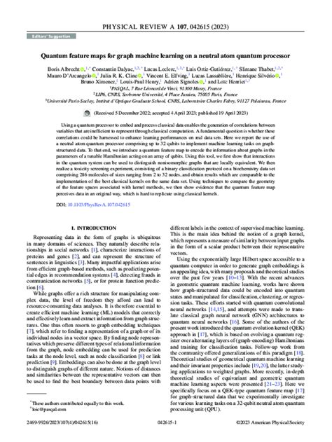 Pdf Quantum Feature Maps For Graph Machine Learning On A Neutral Atom