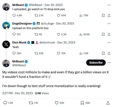 Youtuber Mrbeast Rejects Elon Musks Bid For Him To Upload Videos To X