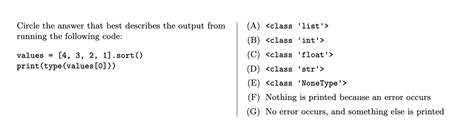 Solved Circle The Answer That Best Describes The Output From Chegg