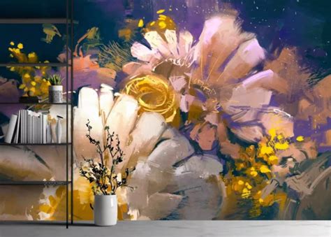 3D BOUQUET FLORAL Oil Painting Self Adhesive Removable Wallpaper Murals