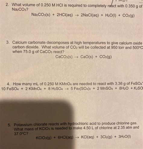 wol 2 what volume of 0 250 m hcl is required to completely react with
