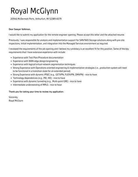 Remote Engineer Cover Letter Velvet Jobs