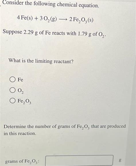Solved Consider The Following Chemical Equation 4 Fe S